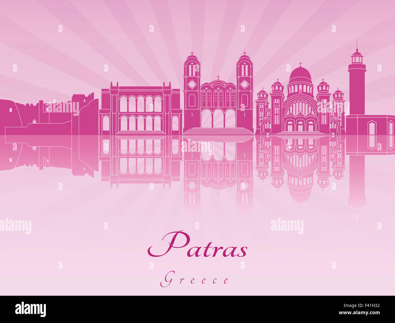 Patras skyline in purple radiant orchid in editable vector file Stock ...