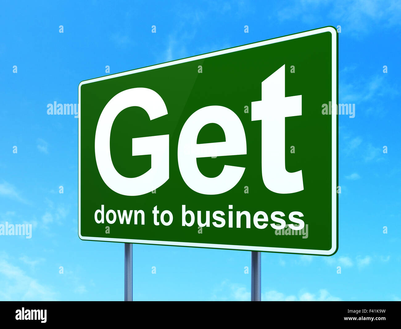 Finance concept: Get Down to business on road sign background Stock ...