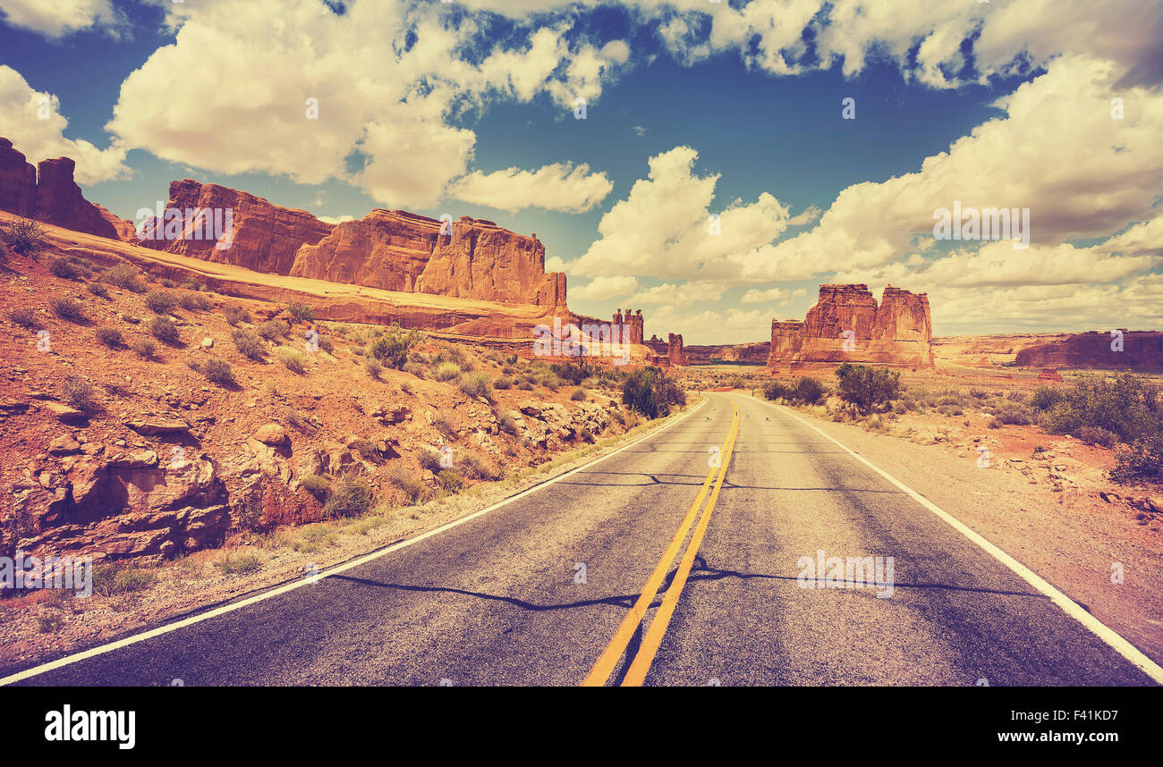 Vintage retro stylized scenic desert road, USA Stock Photo - Alamy