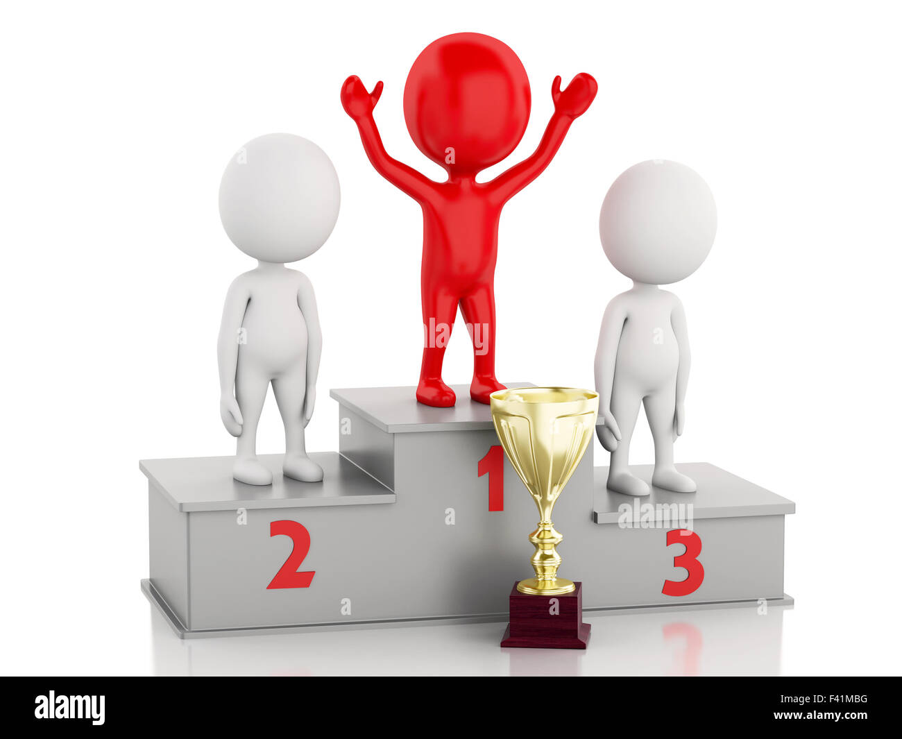 3d Winner celebrating on podium with trophy Stock Photo - Alamy