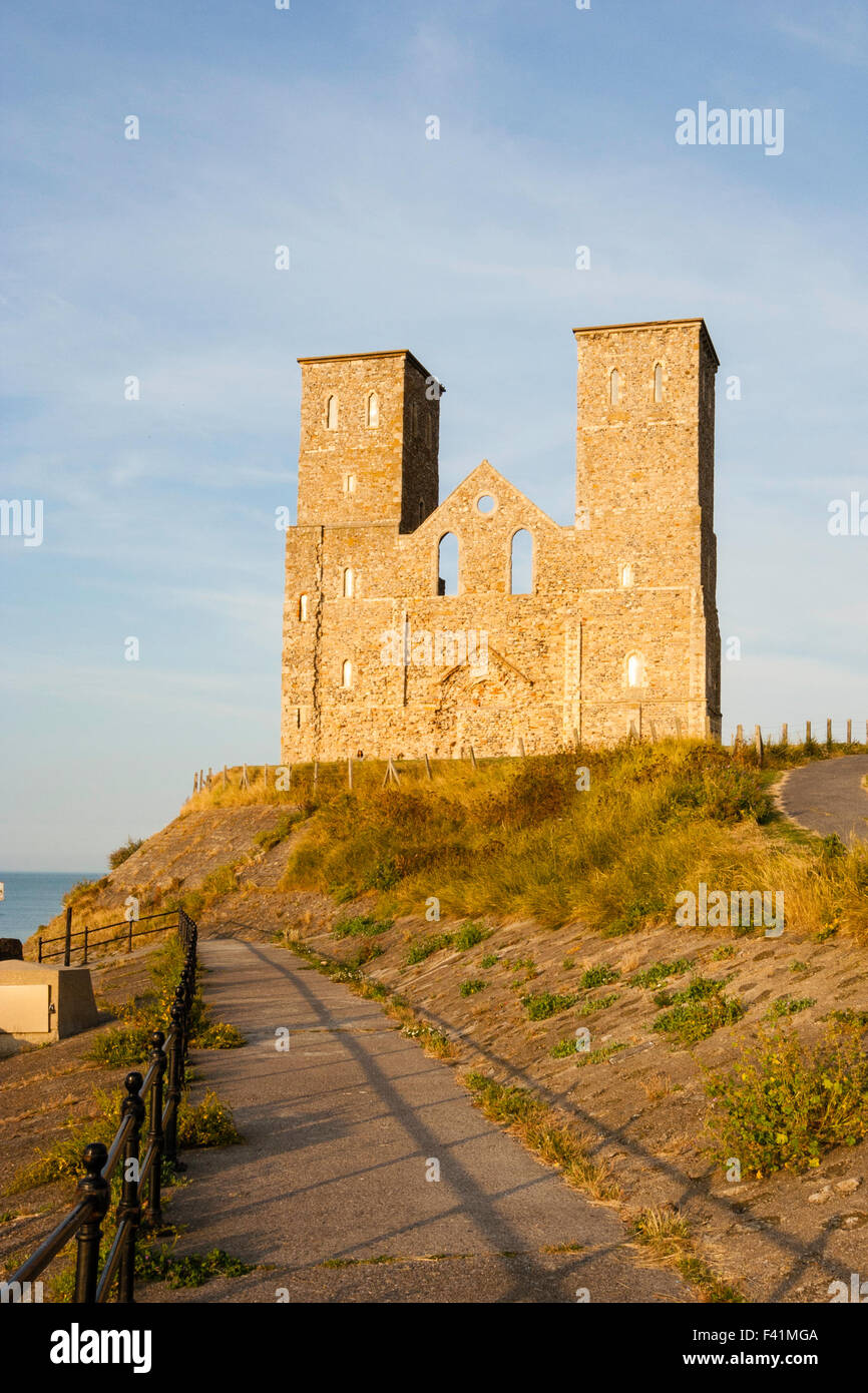 Reculver, England. The twin towers of the 12th century Anglo Saxon ...