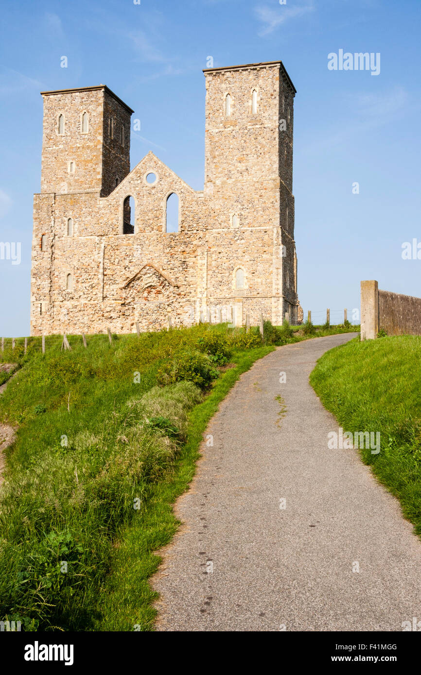 Reculver, England. The twin towers of the 12th century Anglo Saxon ...