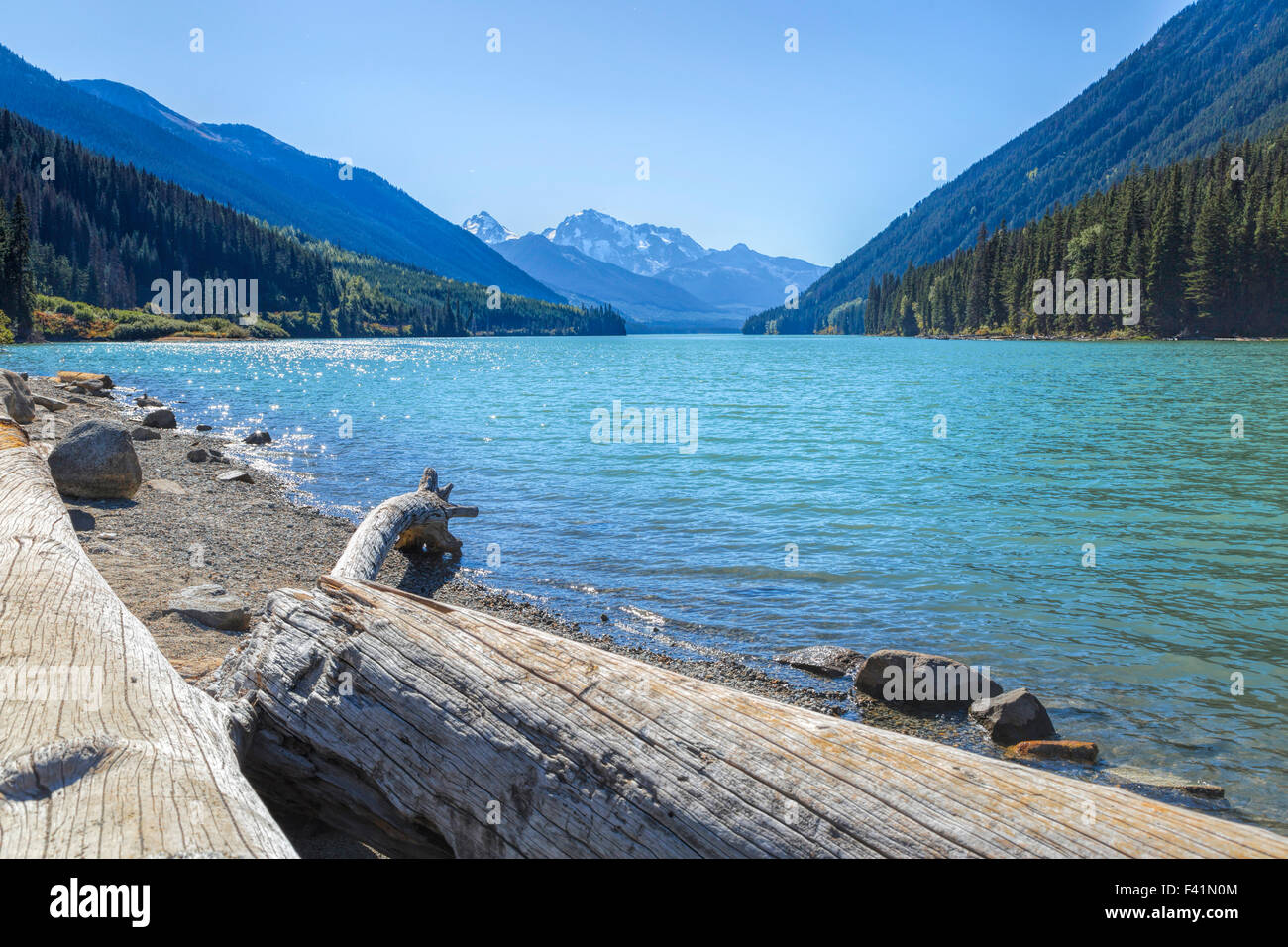 Sparkling light on Duffey Lake in Duffey Lake Provincial Park, British ...