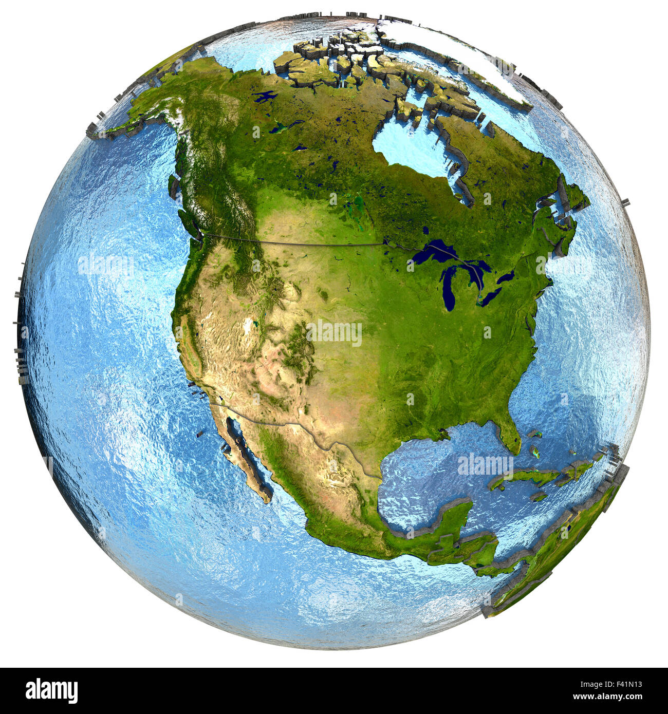 North America on highly detailed planet Earth with embossed continents ...