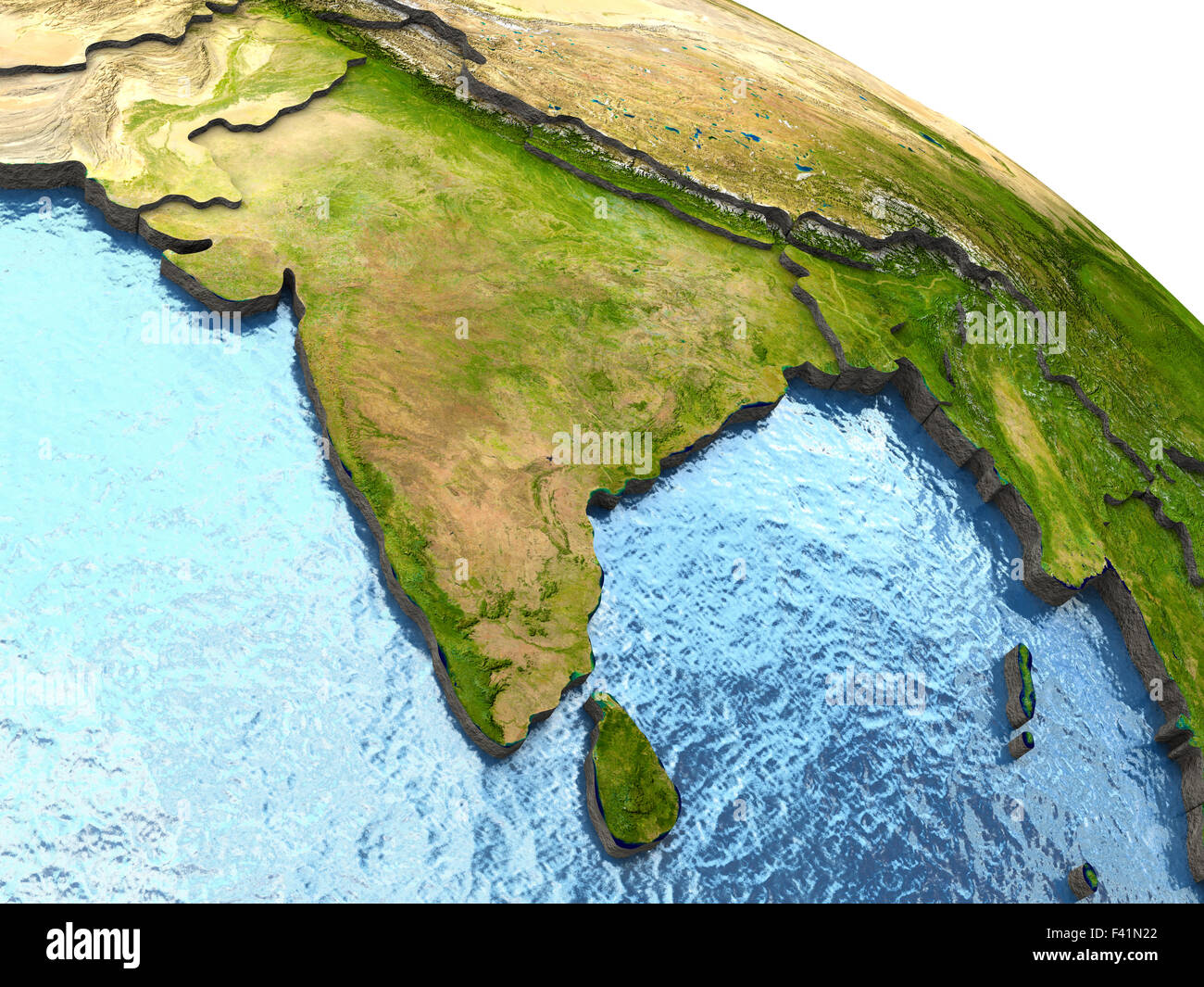 India on highly detailed planet Earth with embossed continents and ...