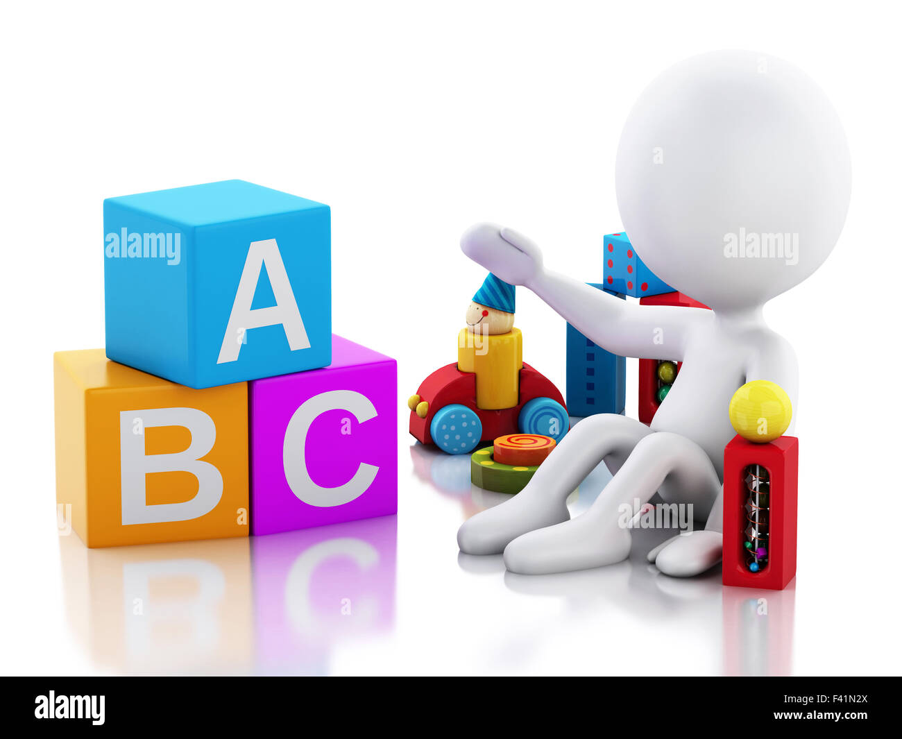 3d white people baby playing with toys Stock Photo - Alamy