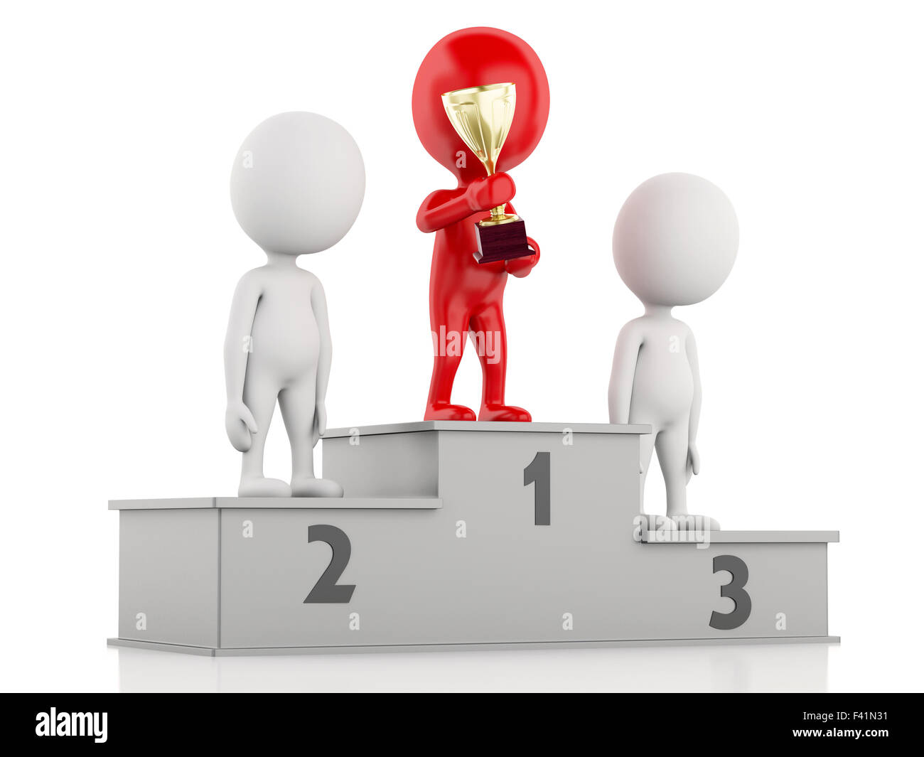 3d Winner celebrating on podium with trophy Stock Photo - Alamy