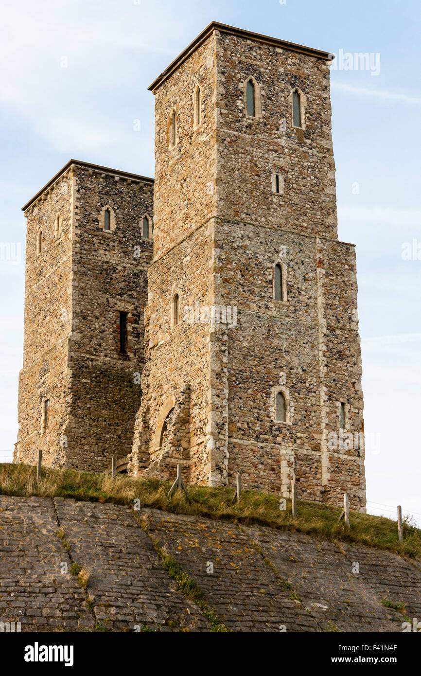 Reculver, England. The twin towers of the 12th century Anglo Saxon ...