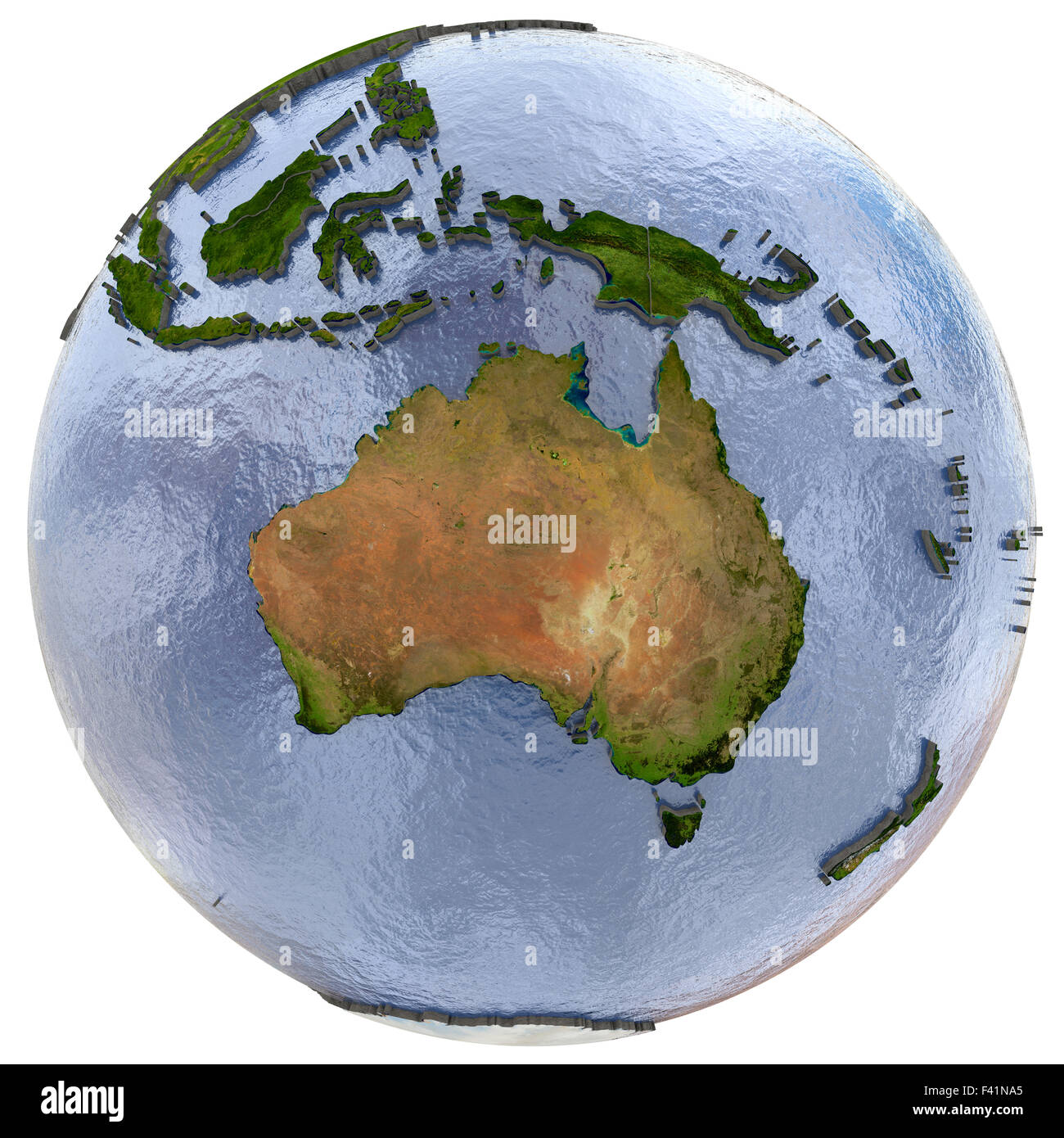 Australia on highly detailed planet Earth with embossed continents and ...