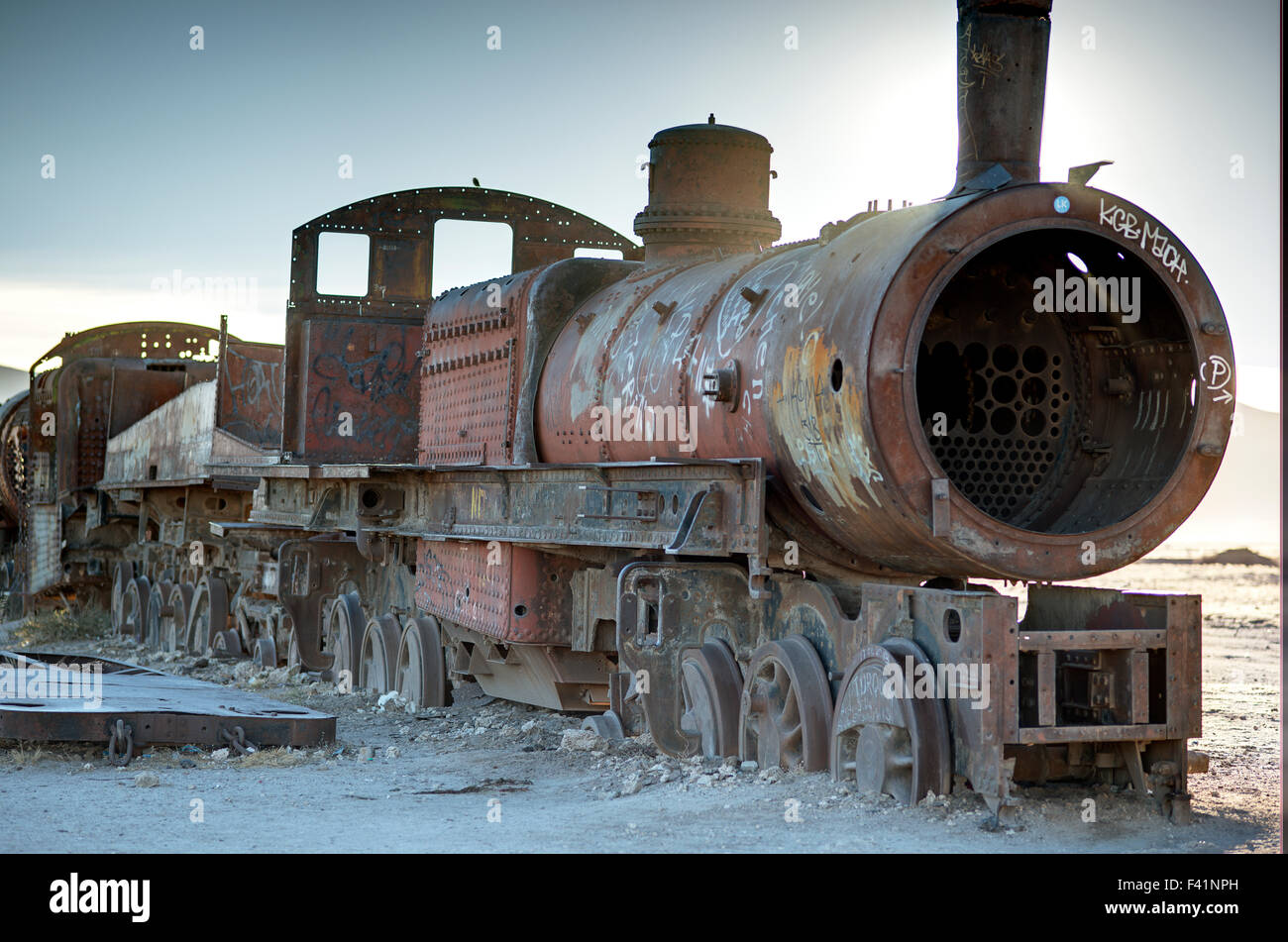 Rusted locomotive, Cementerio de Trenes train cemetery, Uyuni ...
