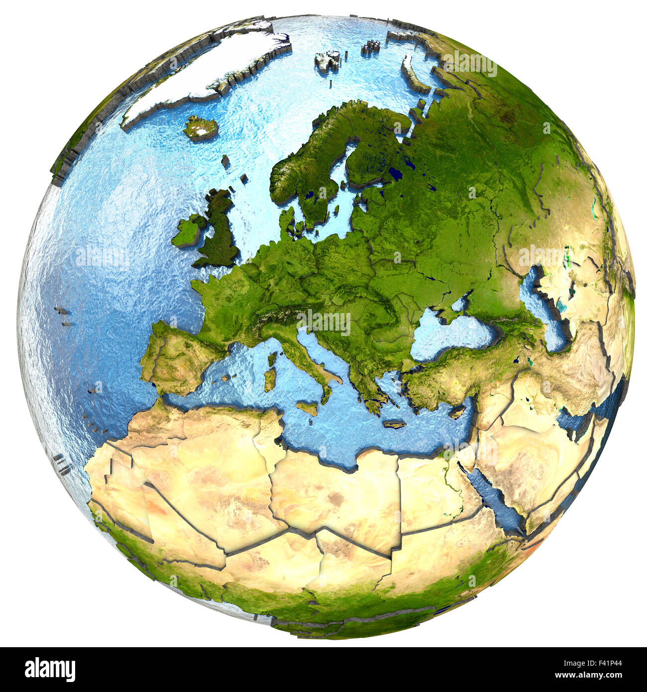 Europe on highly detailed planet Earth with embossed continents and ...