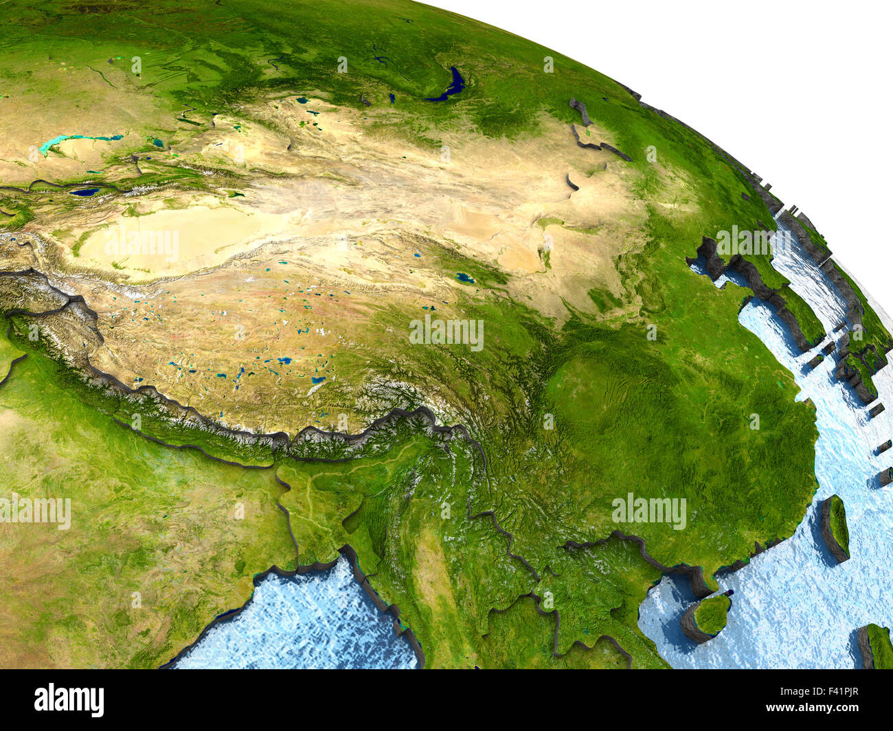 China on highly detailed planet Earth with embossed continents and ...