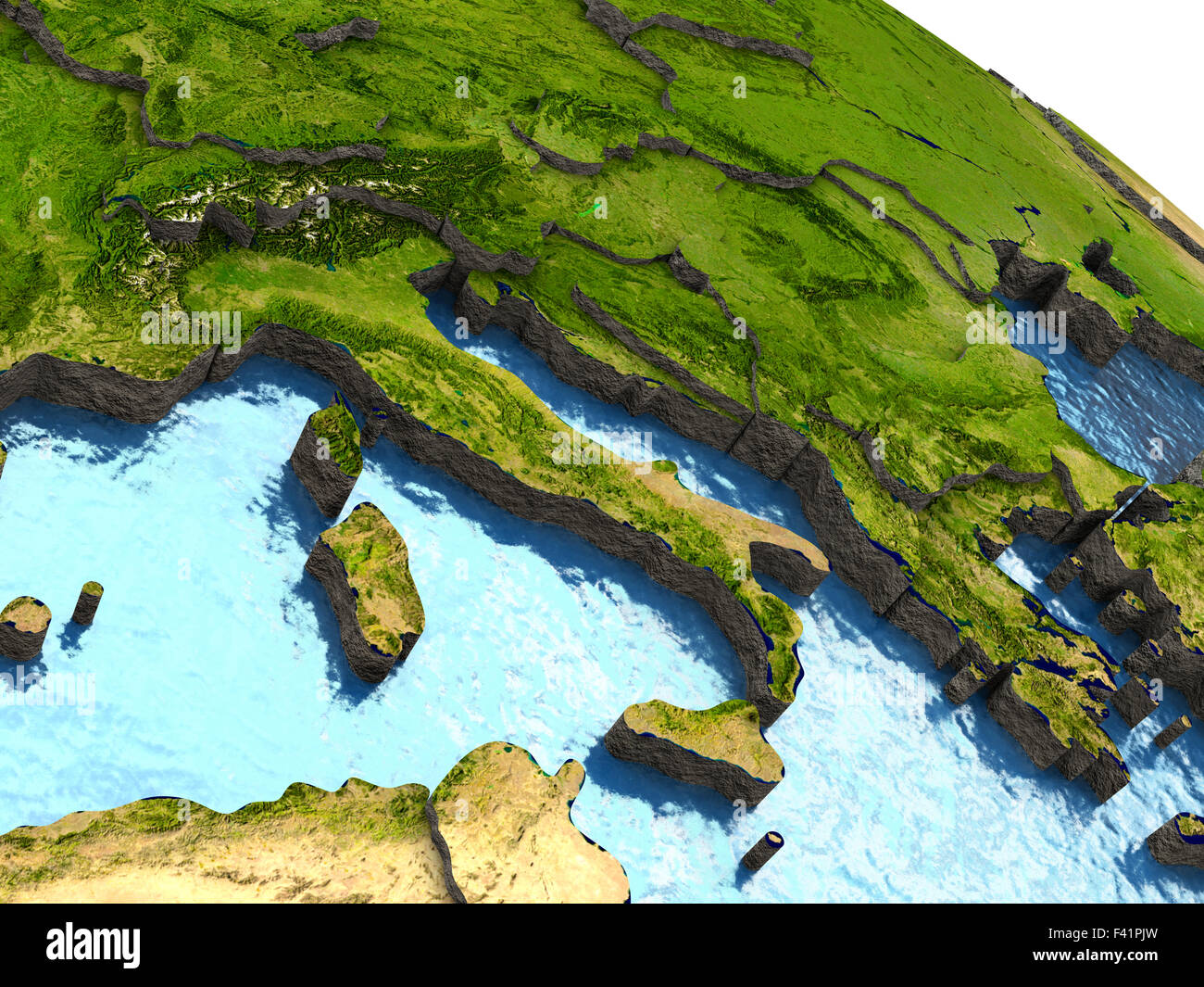 Italy on highly detailed planet Earth with embossed continents and ...