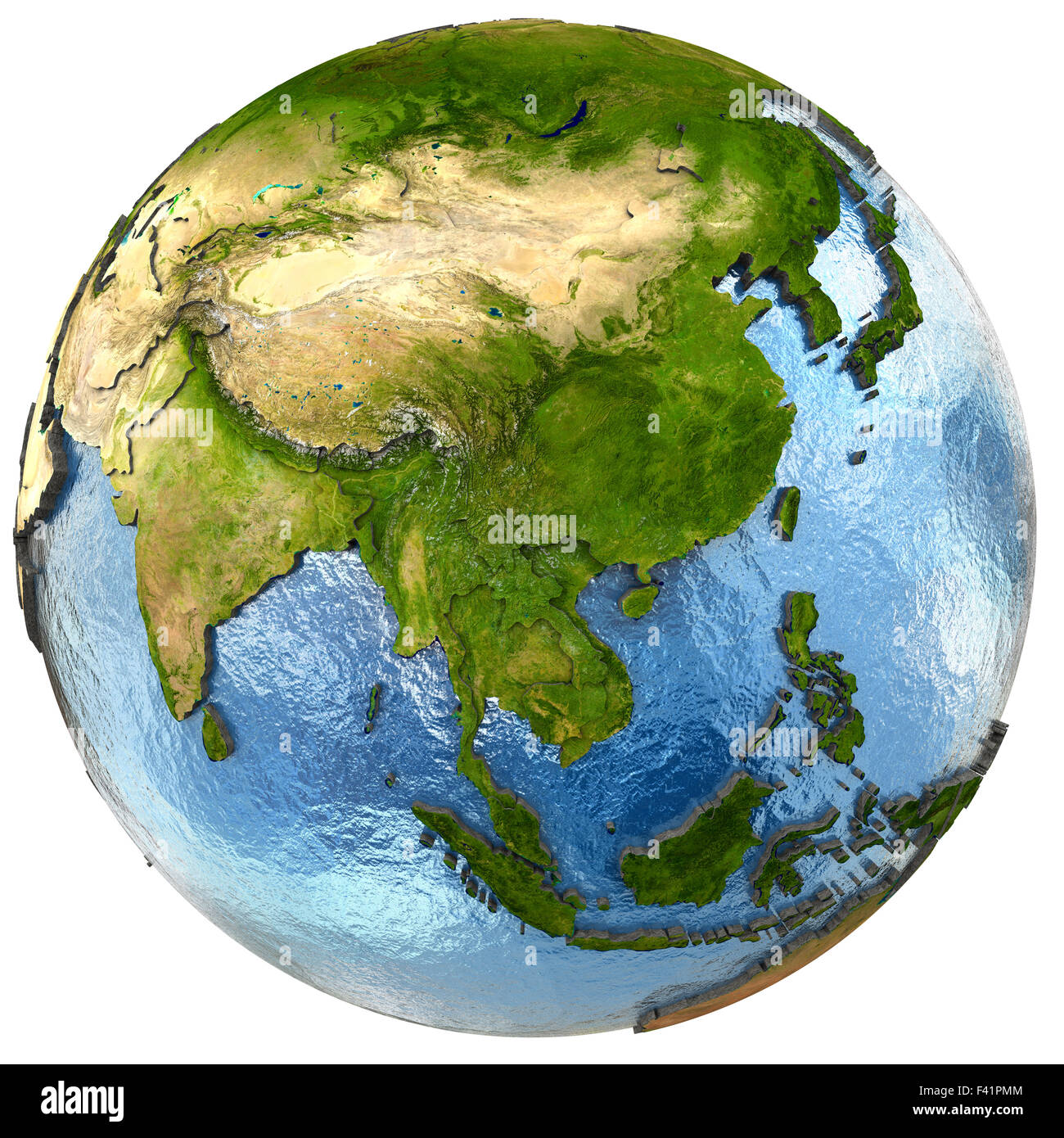 Southeast Asia on highly detailed planet Earth with embossed continents ...