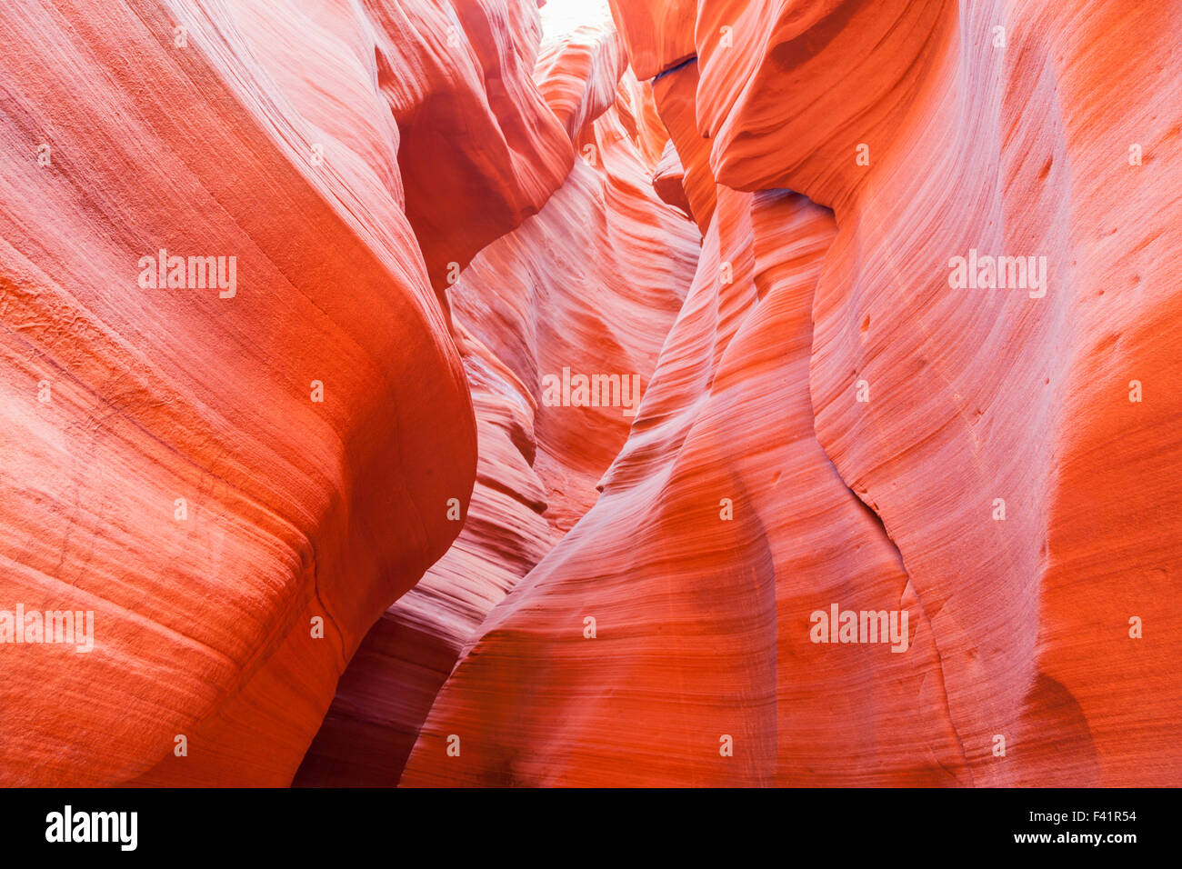Bright orange sandstone walls in Antelope Canyon Arizona that have been ...