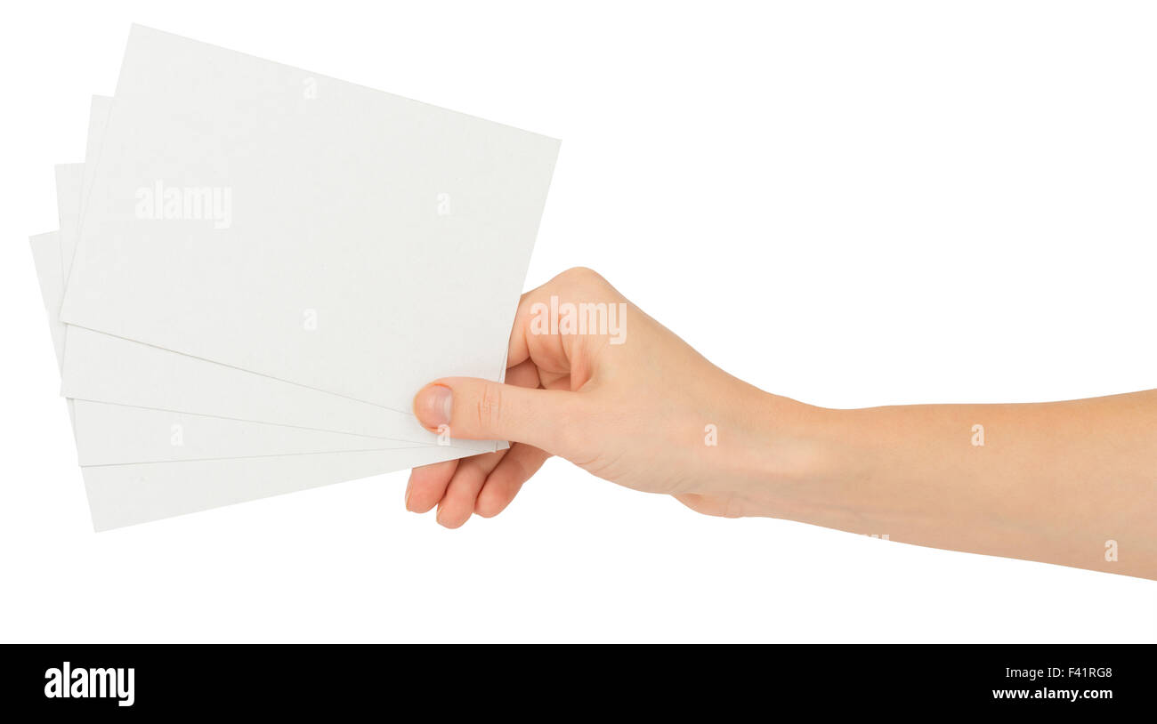 Humans hand holding empty cards Stock Photo - Alamy