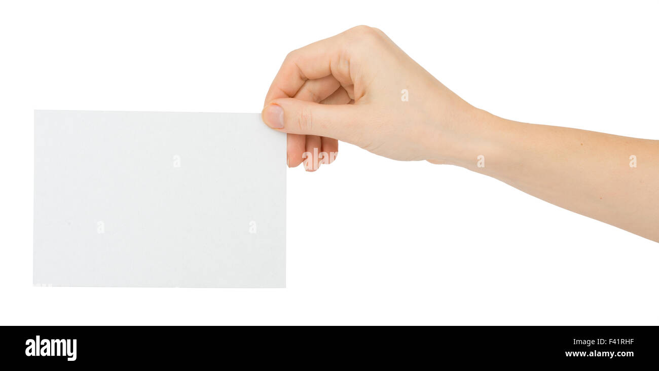 Humans hand holding empty card on white Stock Photo - Alamy