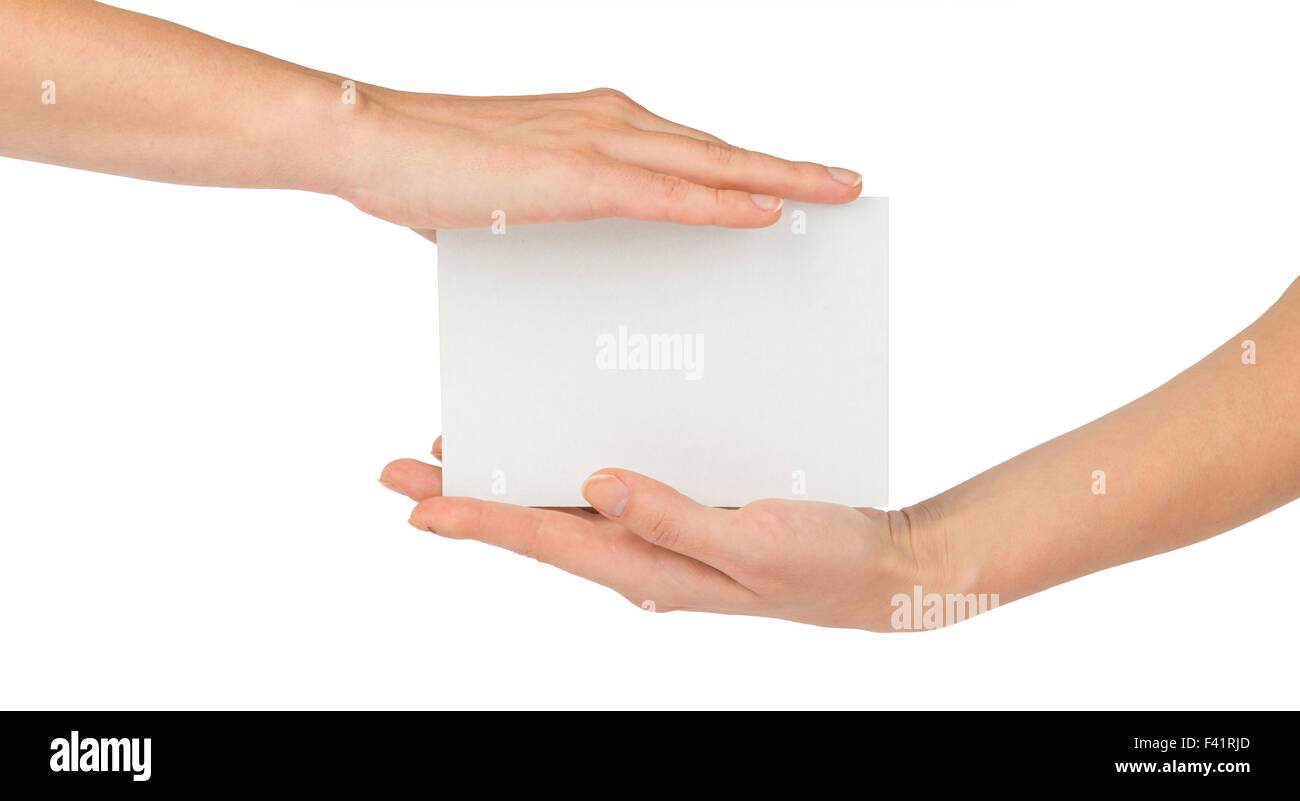 Empty card in humans hands on white Stock Photo - Alamy