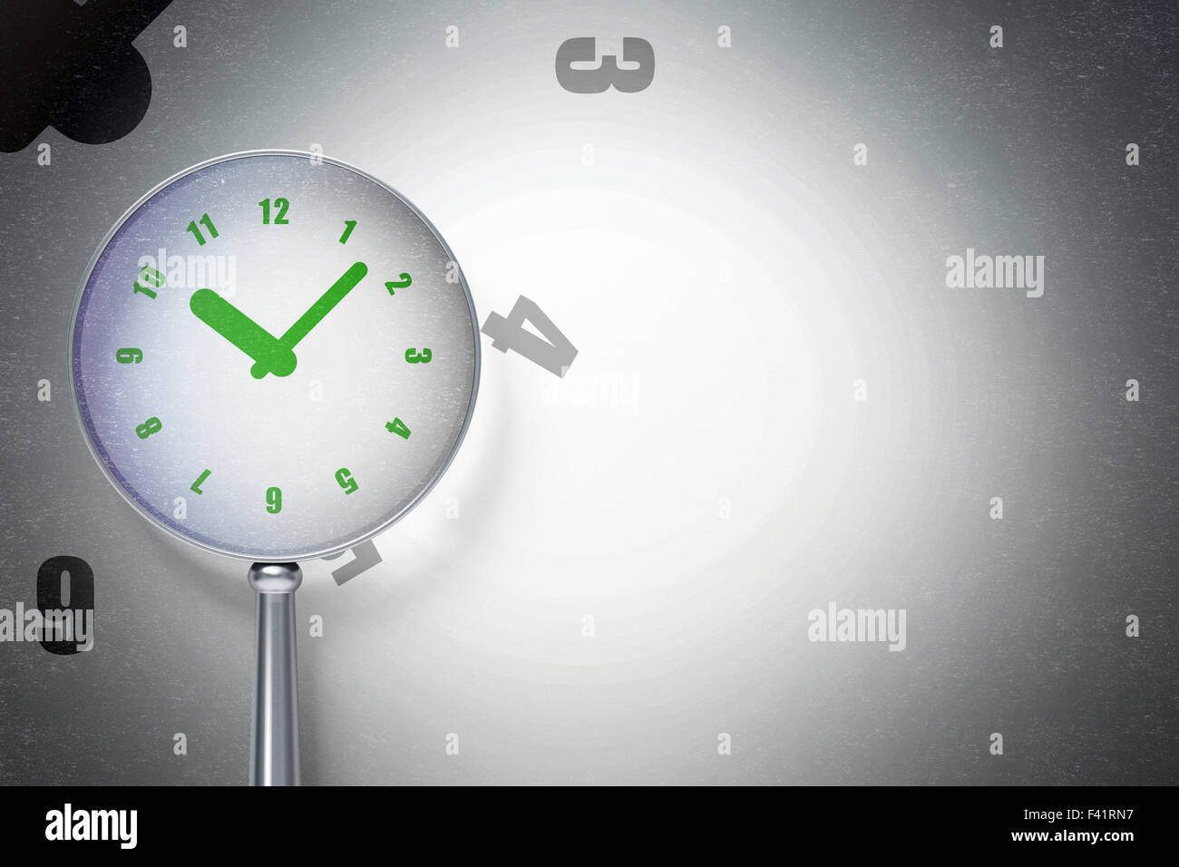 Timeline concept: Clock with optical glass on digital background Stock ...