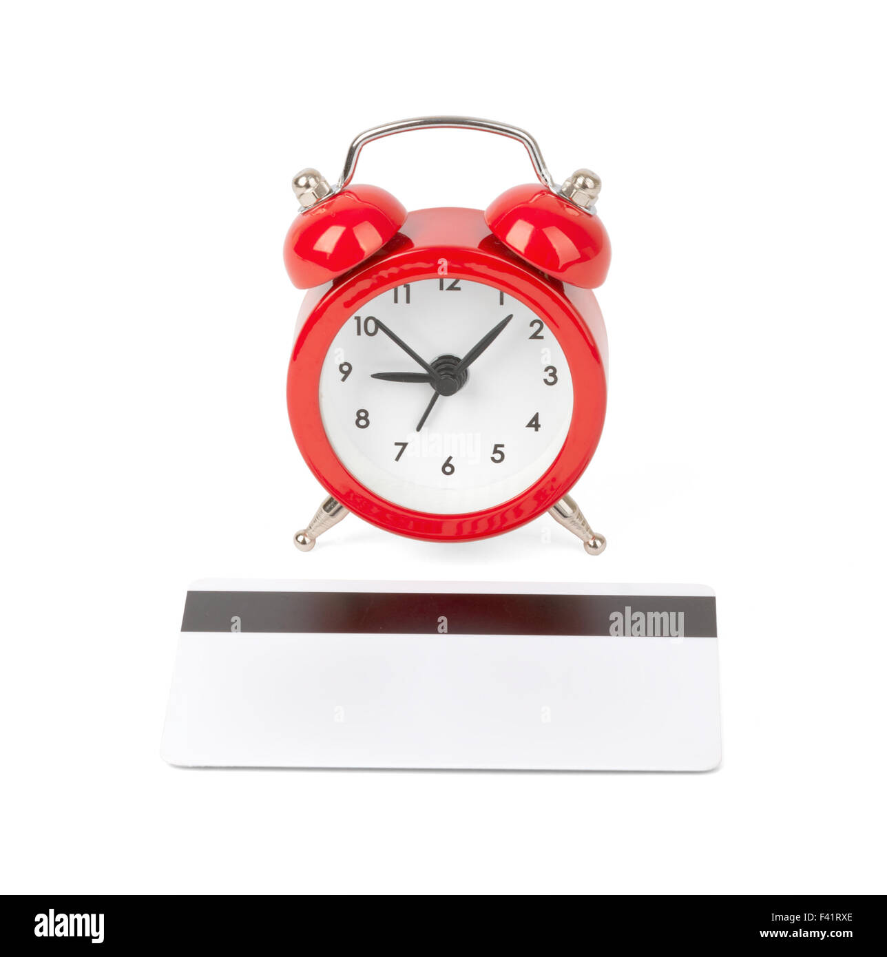 Credit card with alarm clock on white Stock Photo - Alamy