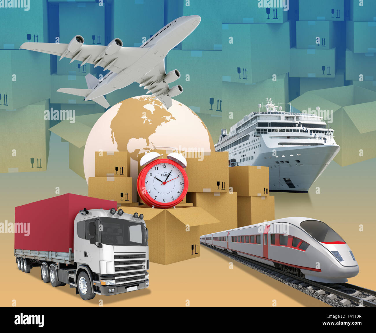 Transport with Earth and boxes Stock Photo - Alamy