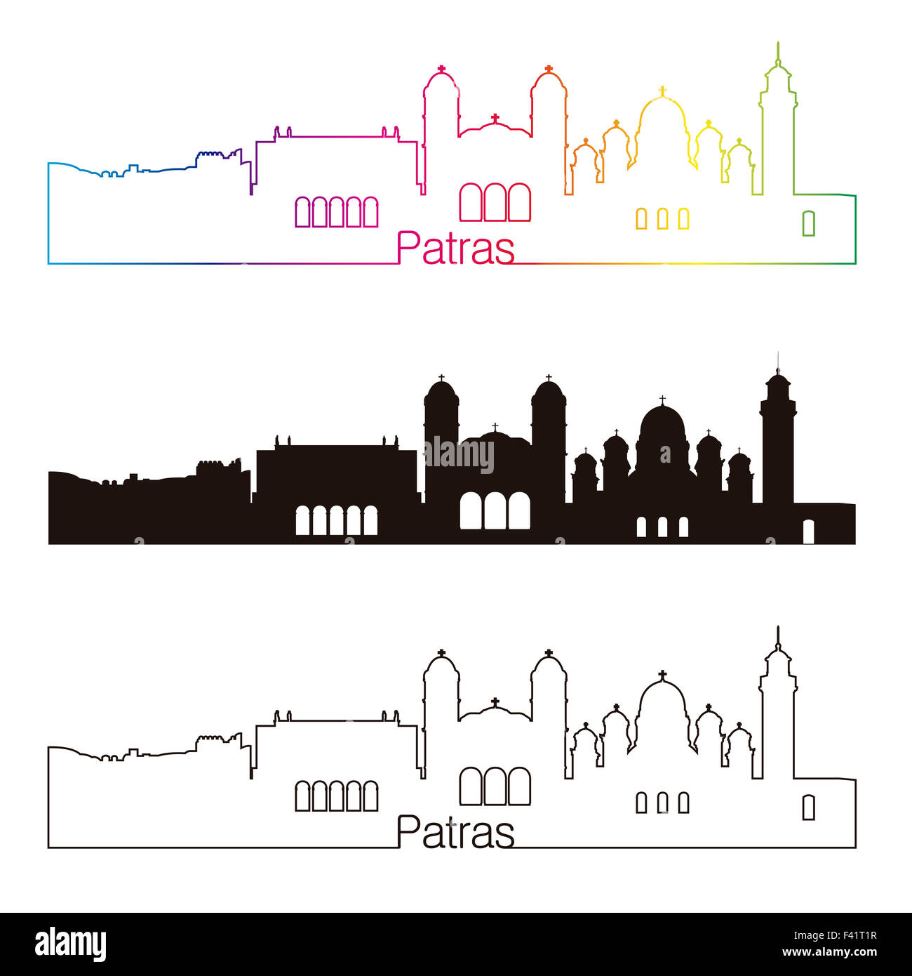 Patras skyline linear style with rainbow in editable vector file Stock ...