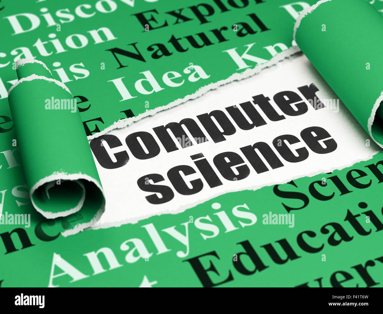 Science concept: black text Computer Science under the piece of torn ...