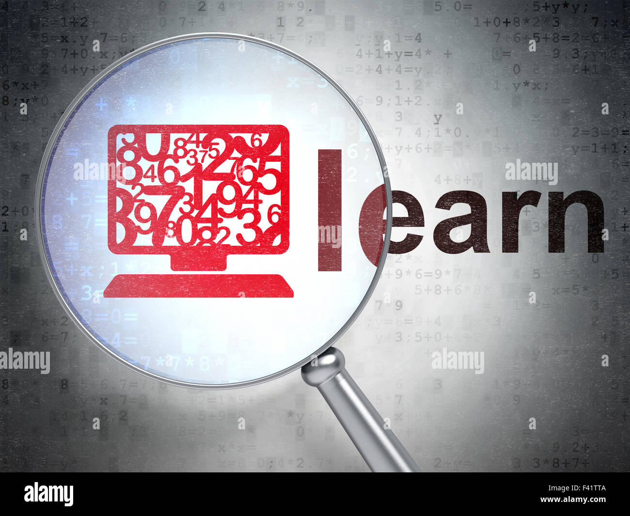 Learning concept: Computer Pc and Learn with optical glass Stock Photo ...