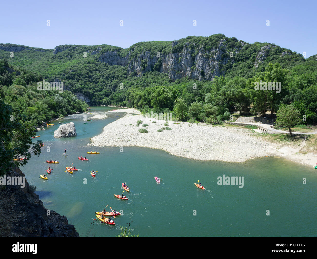 Kayaks on Ardèche river, Vallon-Pont-d'Arc, Rhône-Alpes, France Stock ...
