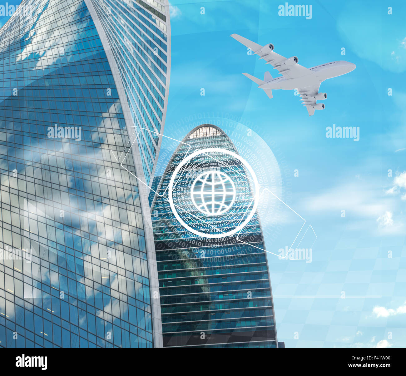 Business city with world map and numbers Stock Photo - Alamy
