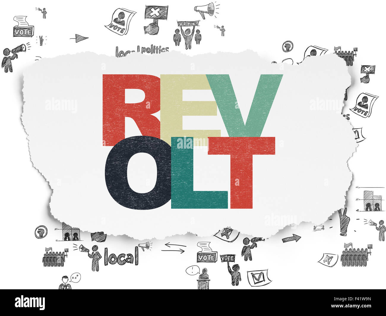Political concept: Revolt on Torn Paper background Stock Photo - Alamy
