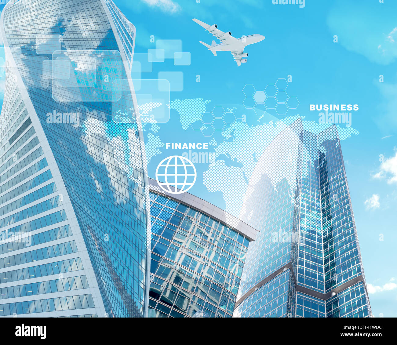 Buildings with world map Stock Photo - Alamy