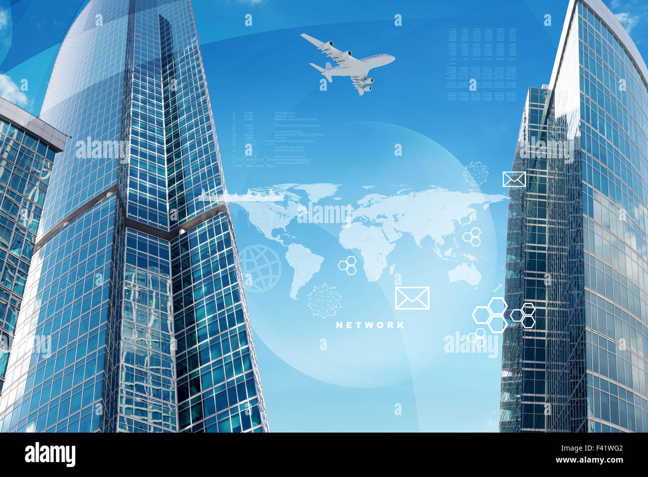 High-rise buildings with map Stock Photo - Alamy