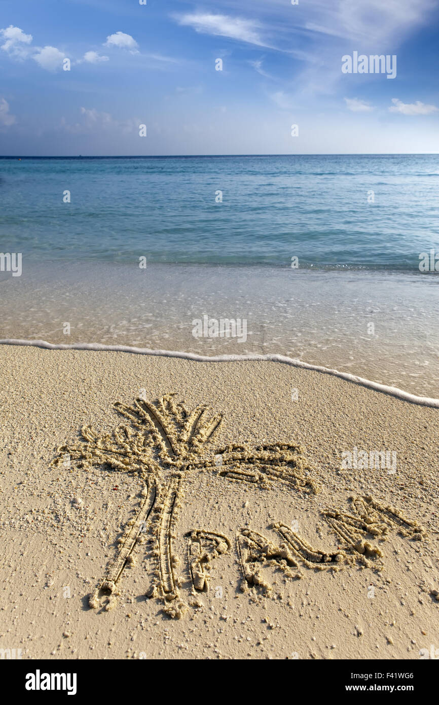 Drawing on sand it is also written palm Stock Photo - Alamy