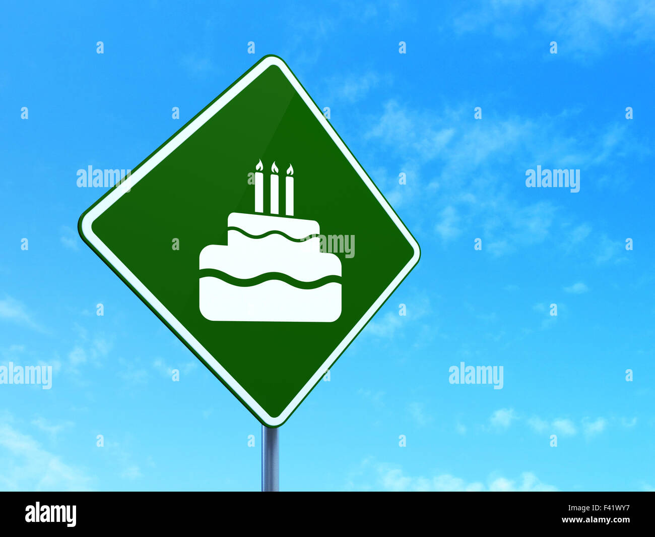 Entertainment, concept: Cake on road sign background Stock Photo - Alamy