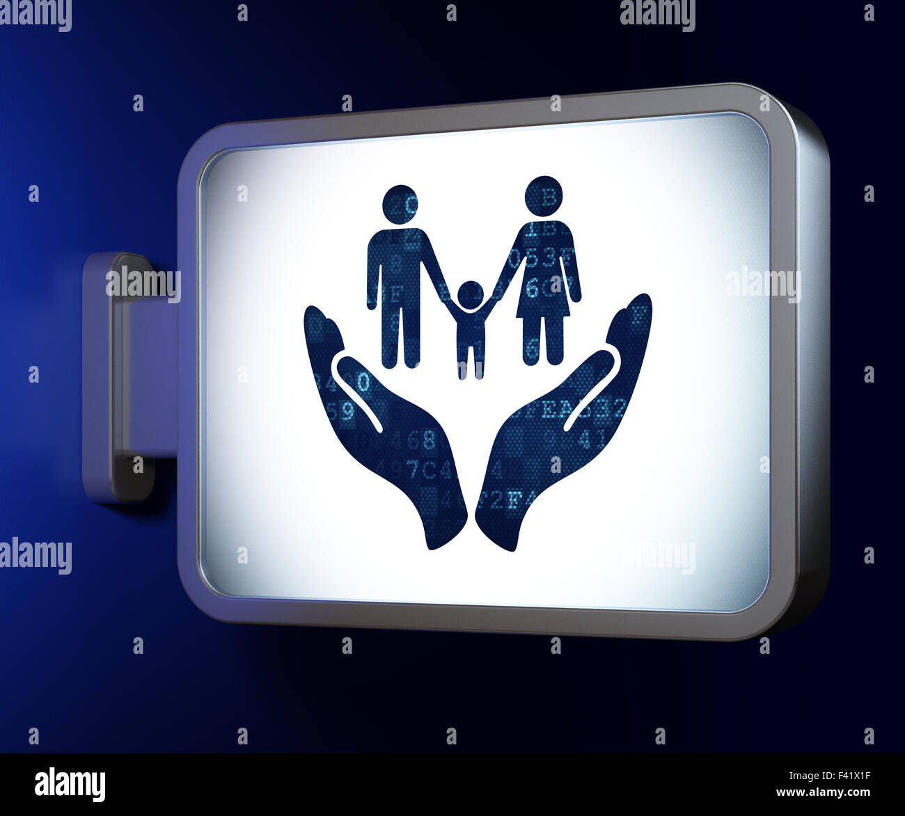 Insurance concept: Family And Palm on billboard background Stock Photo ...