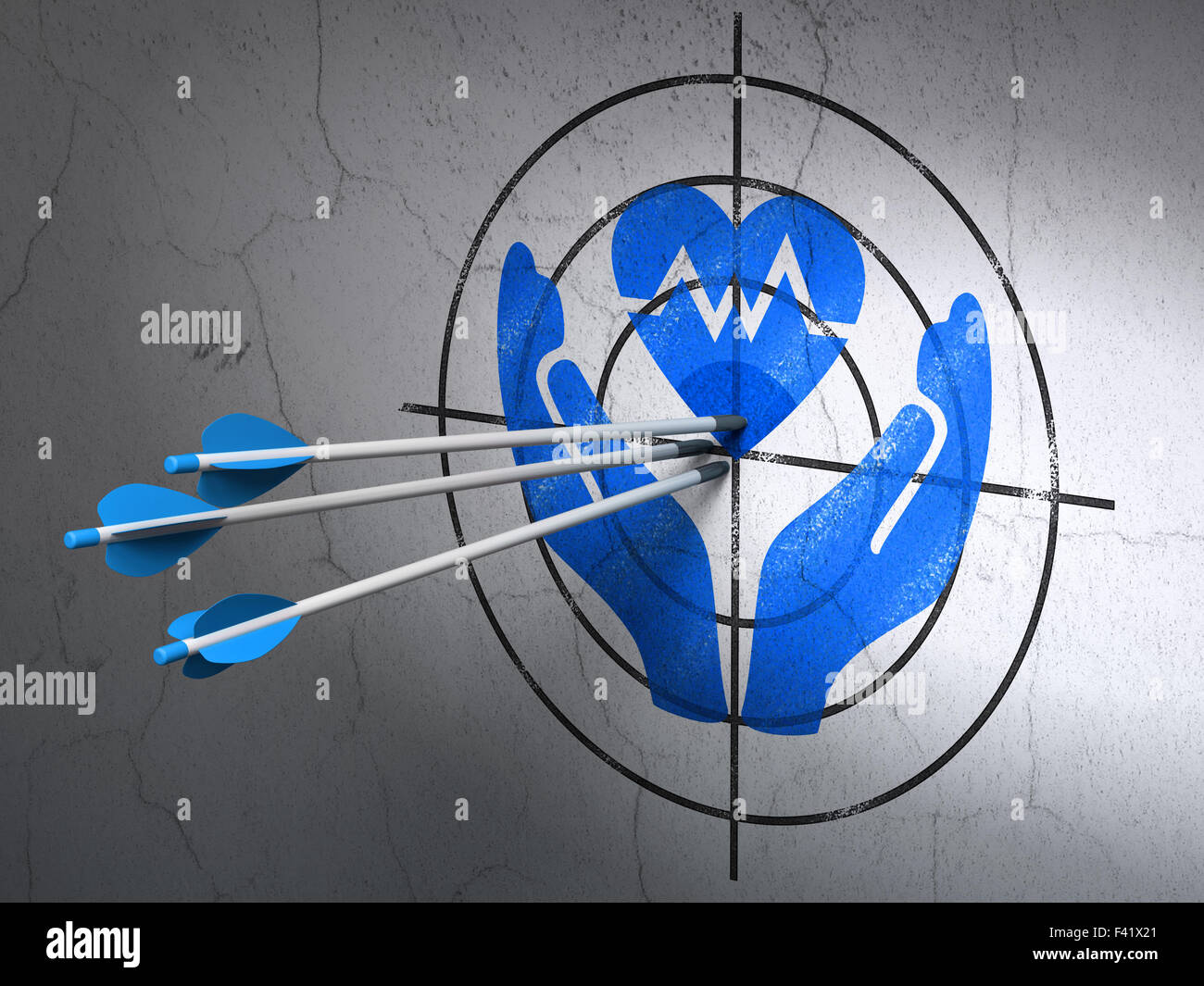 Insurance concept: arrows in Heart And Palm target on wall background ...