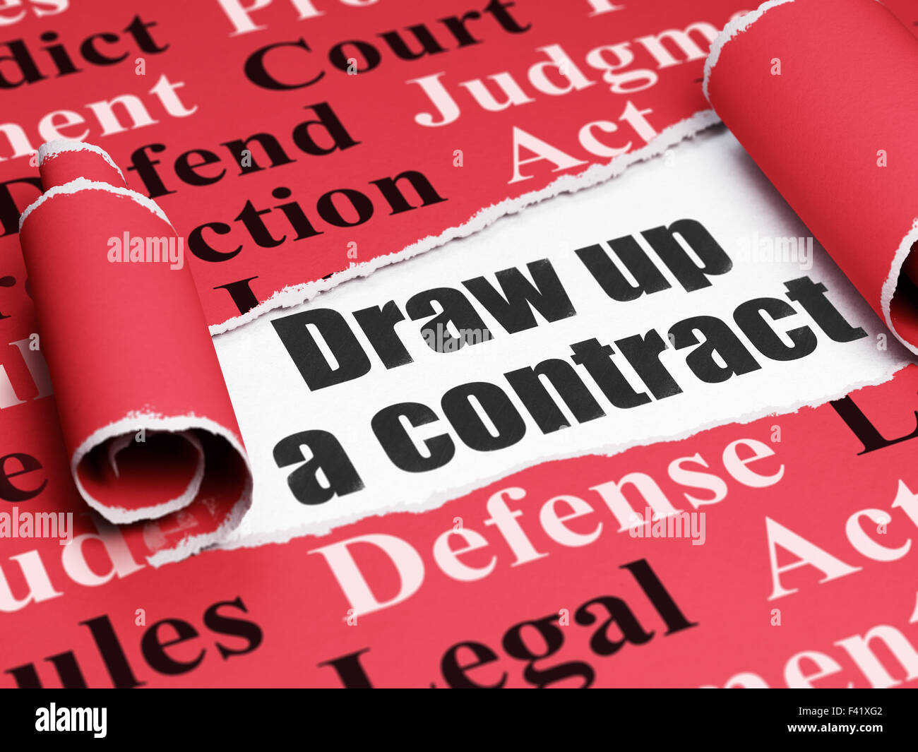 Law concept: black text Draw up A contract under the piece of torn ...