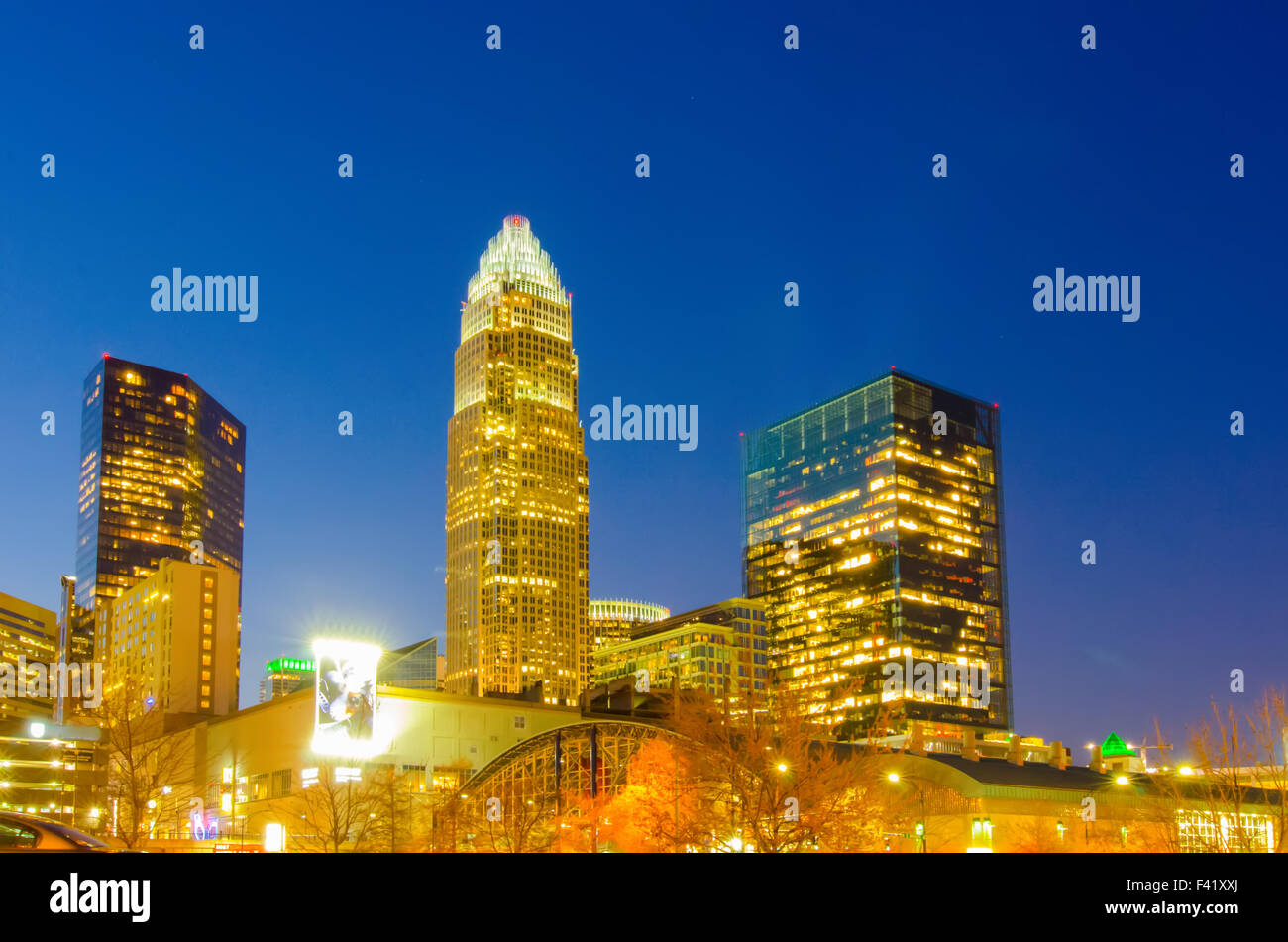 view of charlotte skyline aerial at sunset Stock Photo - Alamy