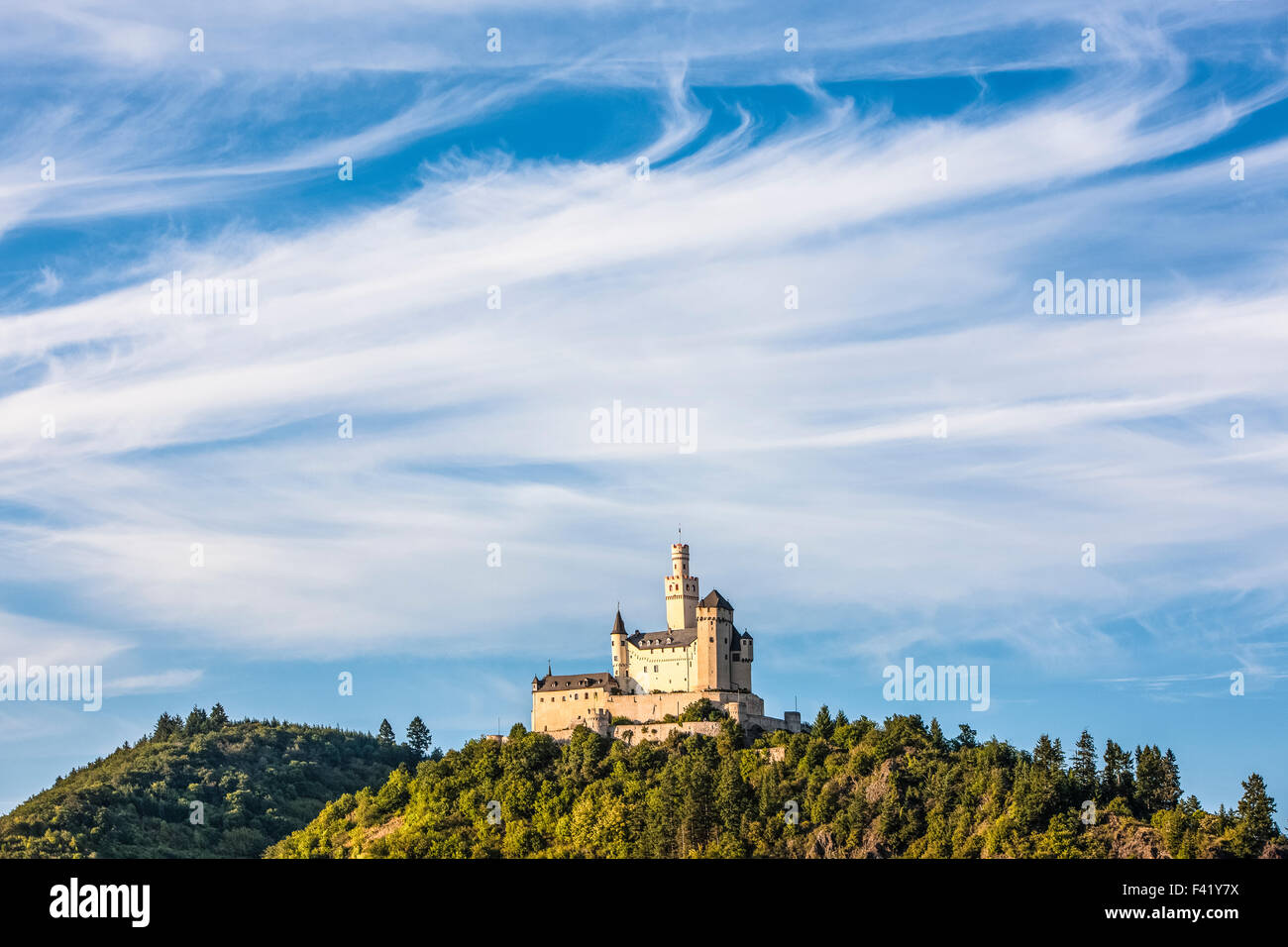 The Marksburg, castle, Braubach, Mittelrhein oder Middle Rhine region ...