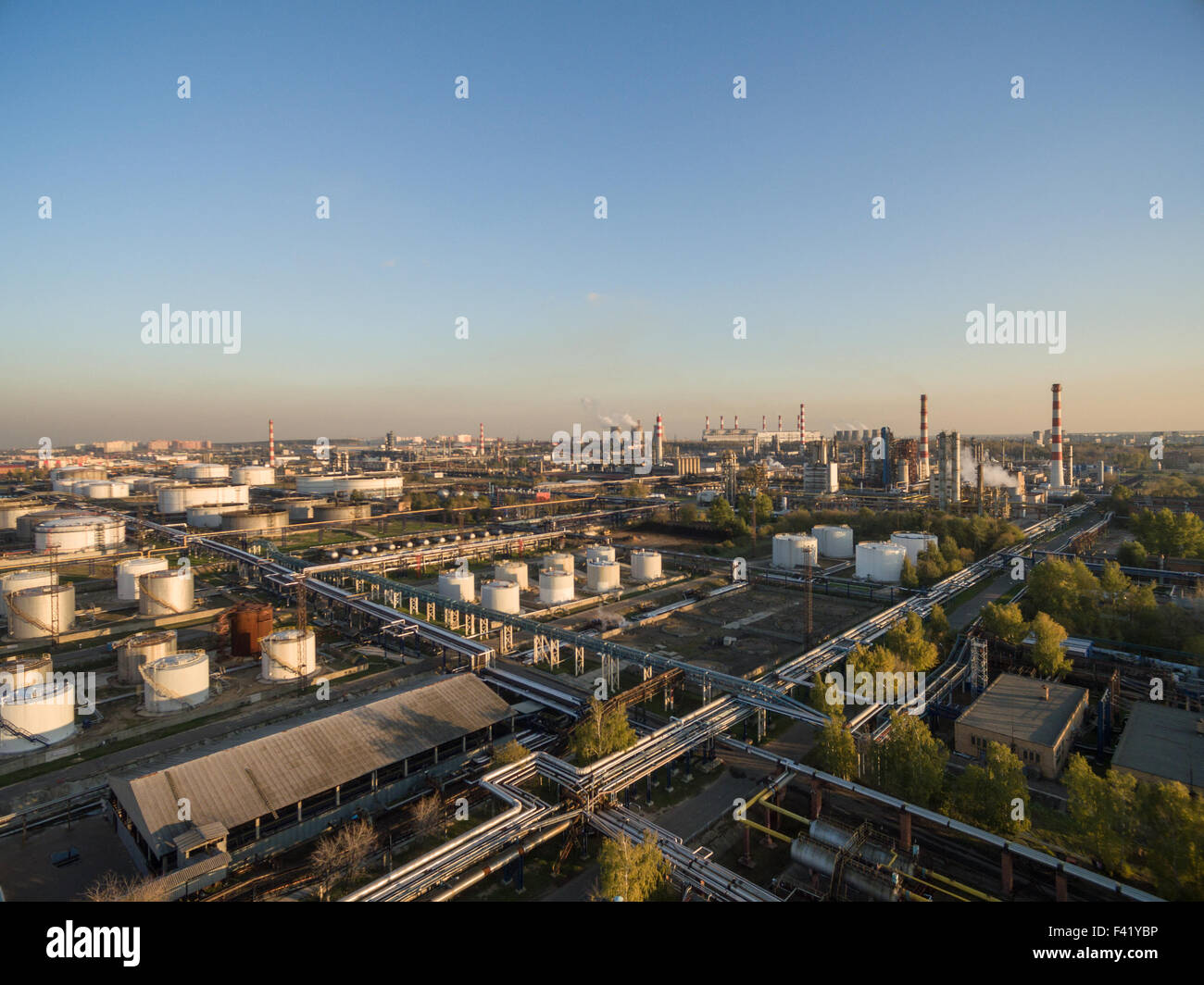 View of large oil refinery - petrochemical plant Stock Photo - Alamy
