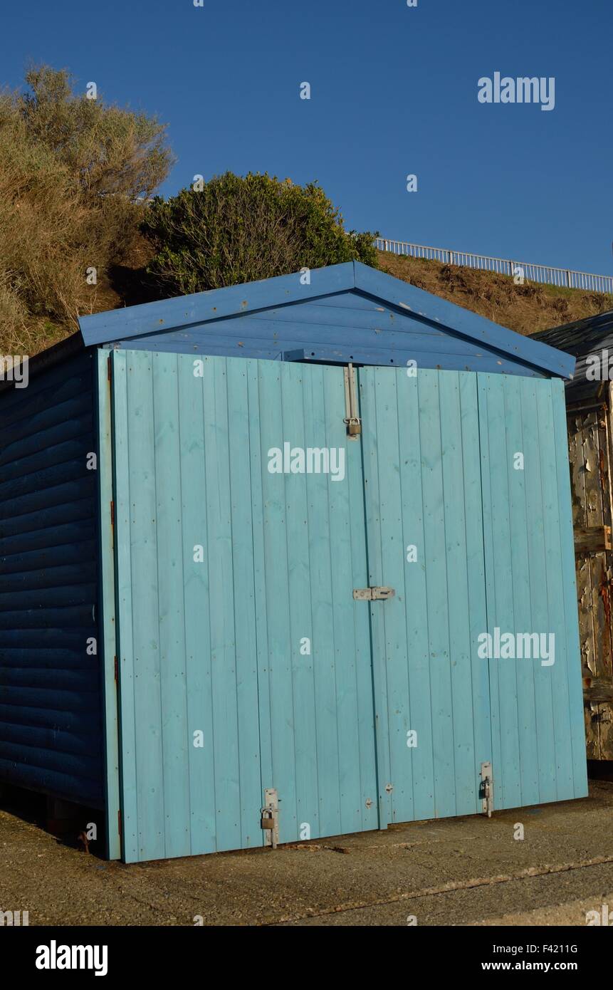 Wooden blue beach hut Stock Photo - Alamy