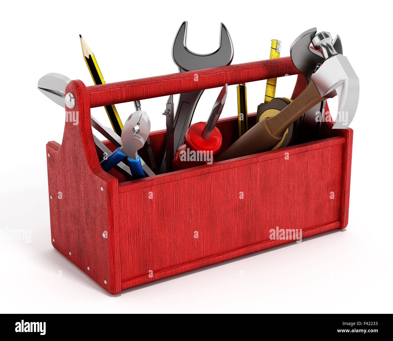 Red toolbox full of hand tools isolated on white background Stock Photo ...