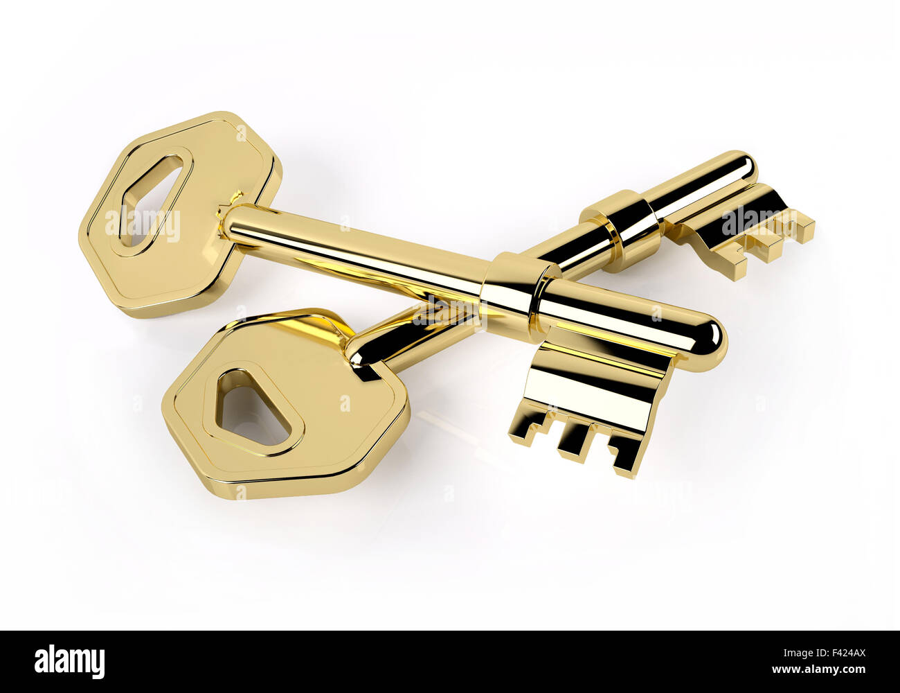 two golden key crossed isolated on white, 3d illustration Stock Photo ...