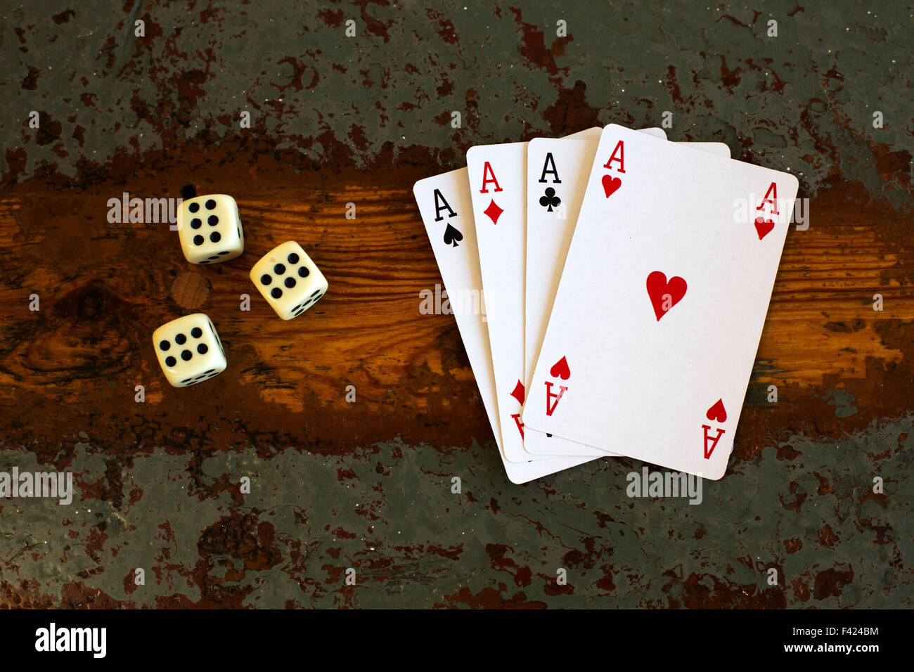 deck of cards '4 aces' and dices Stock Photo - Alamy