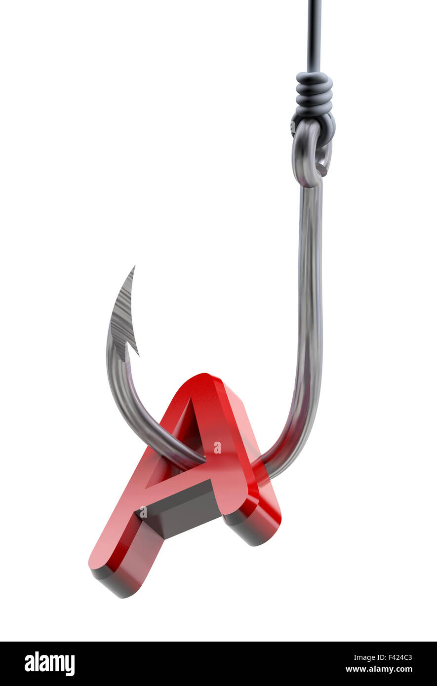 letter "A" caught on a fish hook, isolated 3d illustration Stock Photo ...