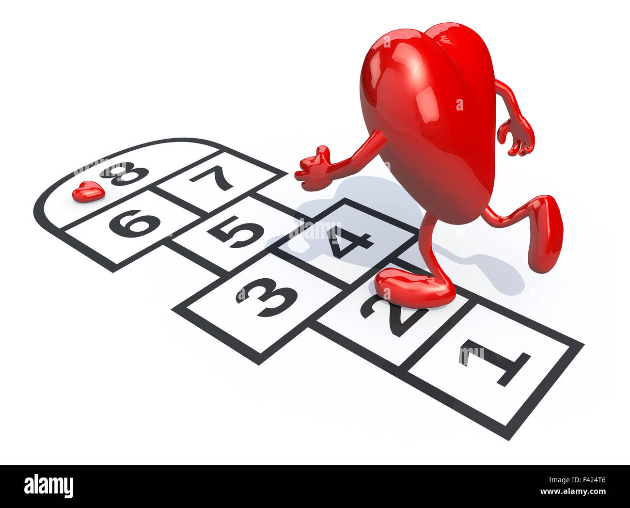 Heart with arms and legs playing hopscotch. Isolated on white ...