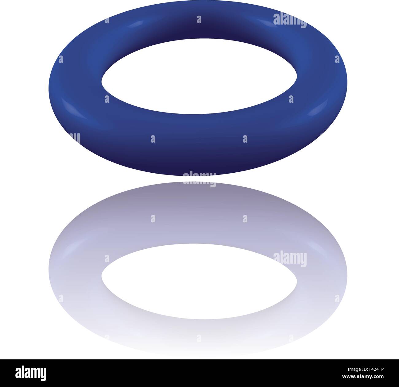 Glossy 3D blue ring with shadows, perspective and reflection on a white ...