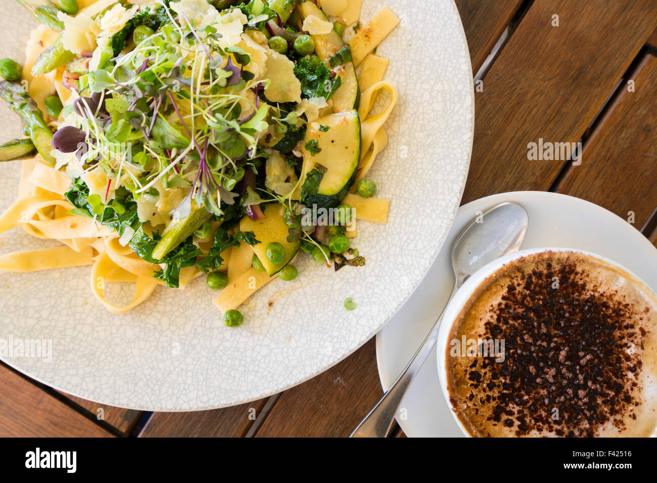 Top down view of pasta and coffee Stock Photo - Alamy