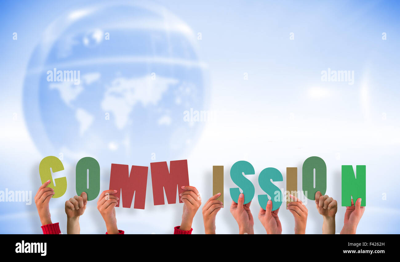 Composite image of hands showing commission Stock Photo - Alamy